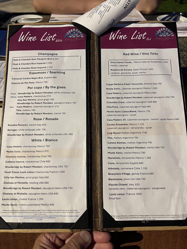 Menu at Sea & Stones steakhouse, Cancún, Km 20.5
