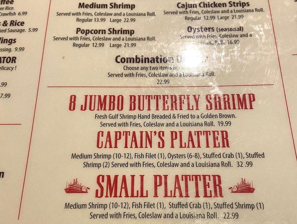 Menu at Steamboat Bill's DeRidder, LA restaurant, DeRidder