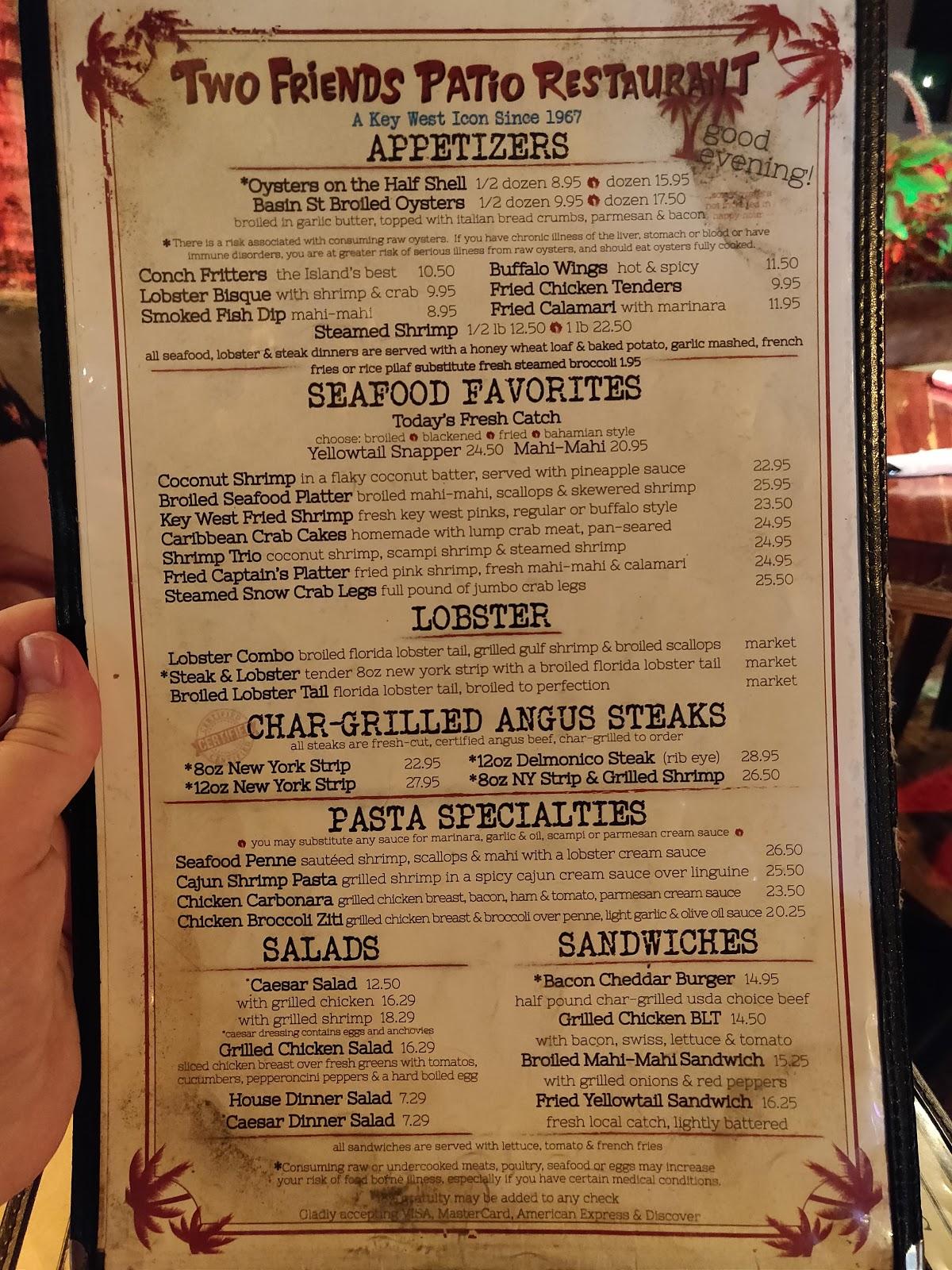 Menu at Two Friends Patio Restaurant, Key West