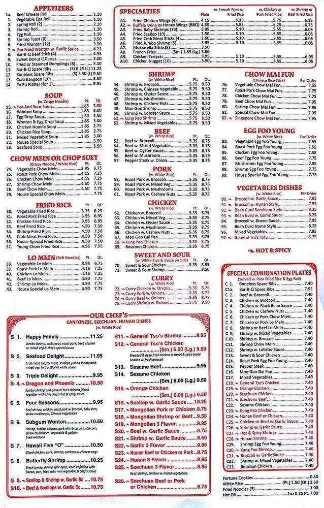 Menu at King Chef restaurant, Raleigh, Capital Blvd