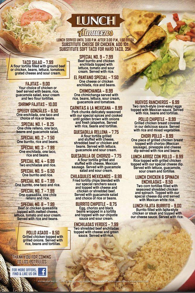 Menu at Los Potrillos restaurant, Front Royal