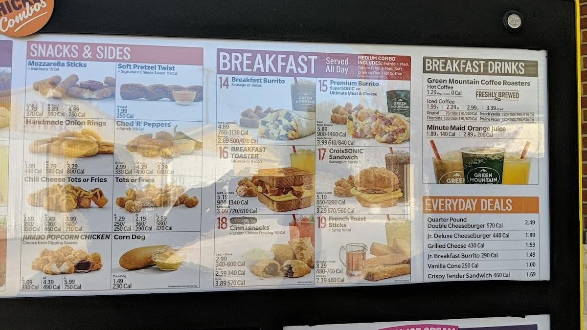 Menu at Sonic Drive-In fast food, Dallas, Ross Ave