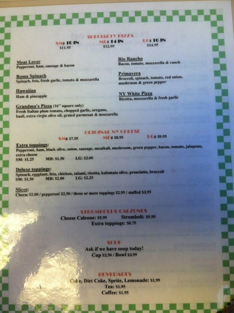 Menu at Tony and Al's Deli pizzeria, Starke