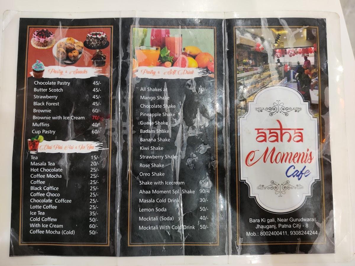 Menu at Ahaa Moments Cafe, Patna