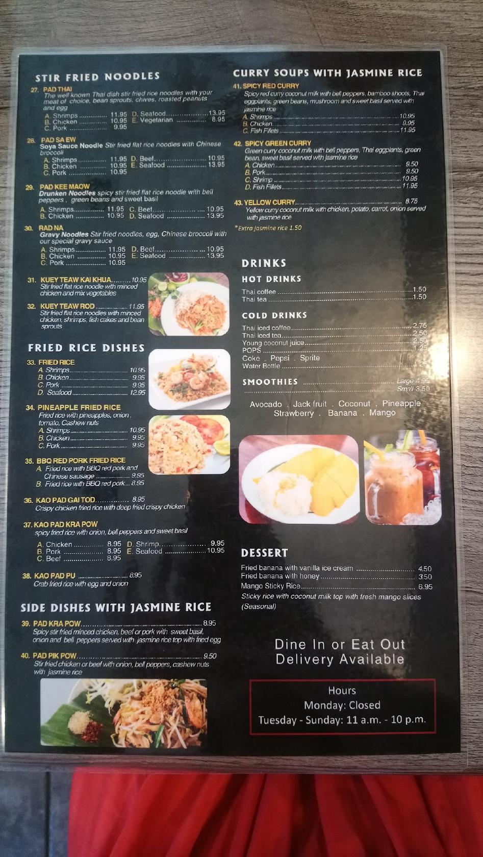 Menu at Bangkok Cafe, Chatham-Kent