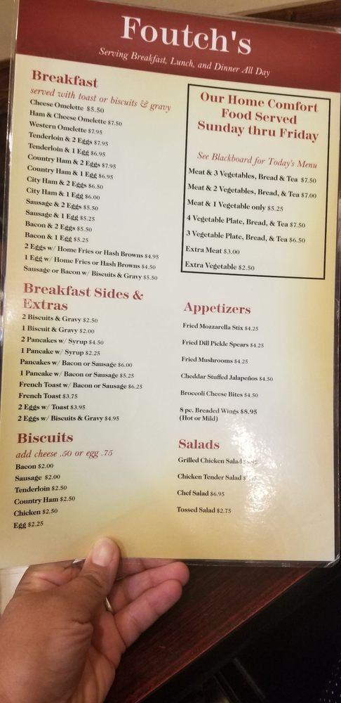 Menu at Foutch Restaurant, McMinnville