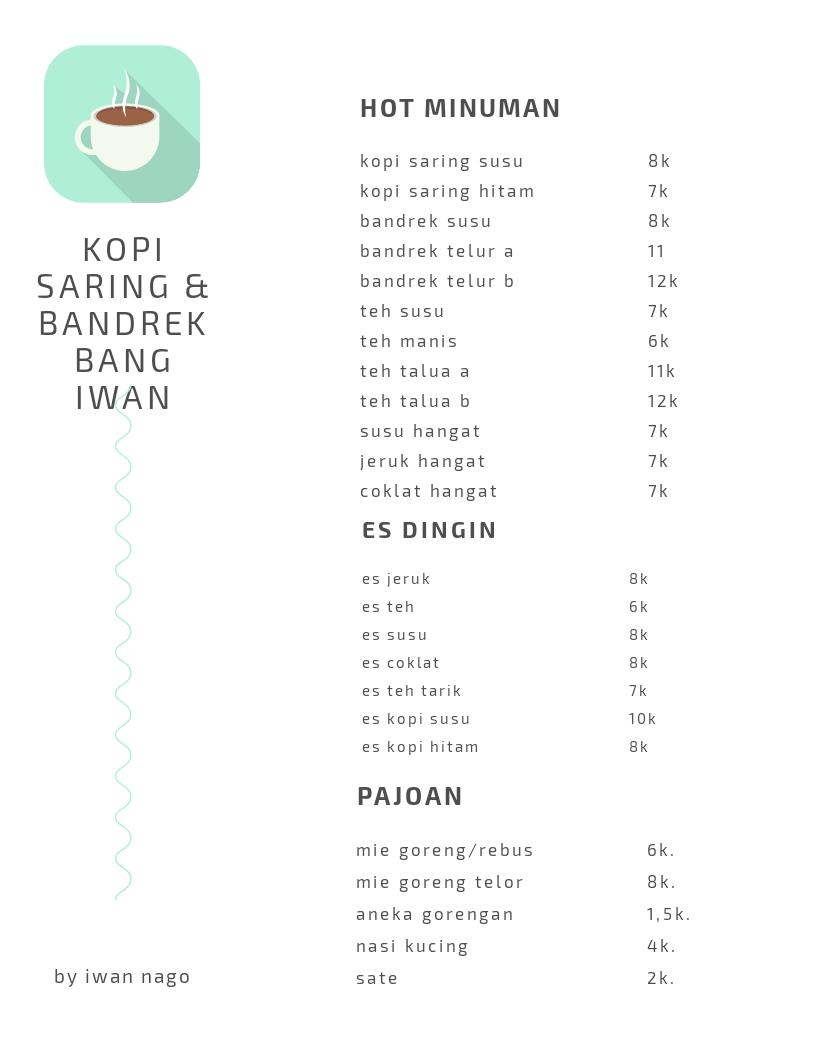Carta de Kopi saring dan bandrek bang iwan, Palembang
