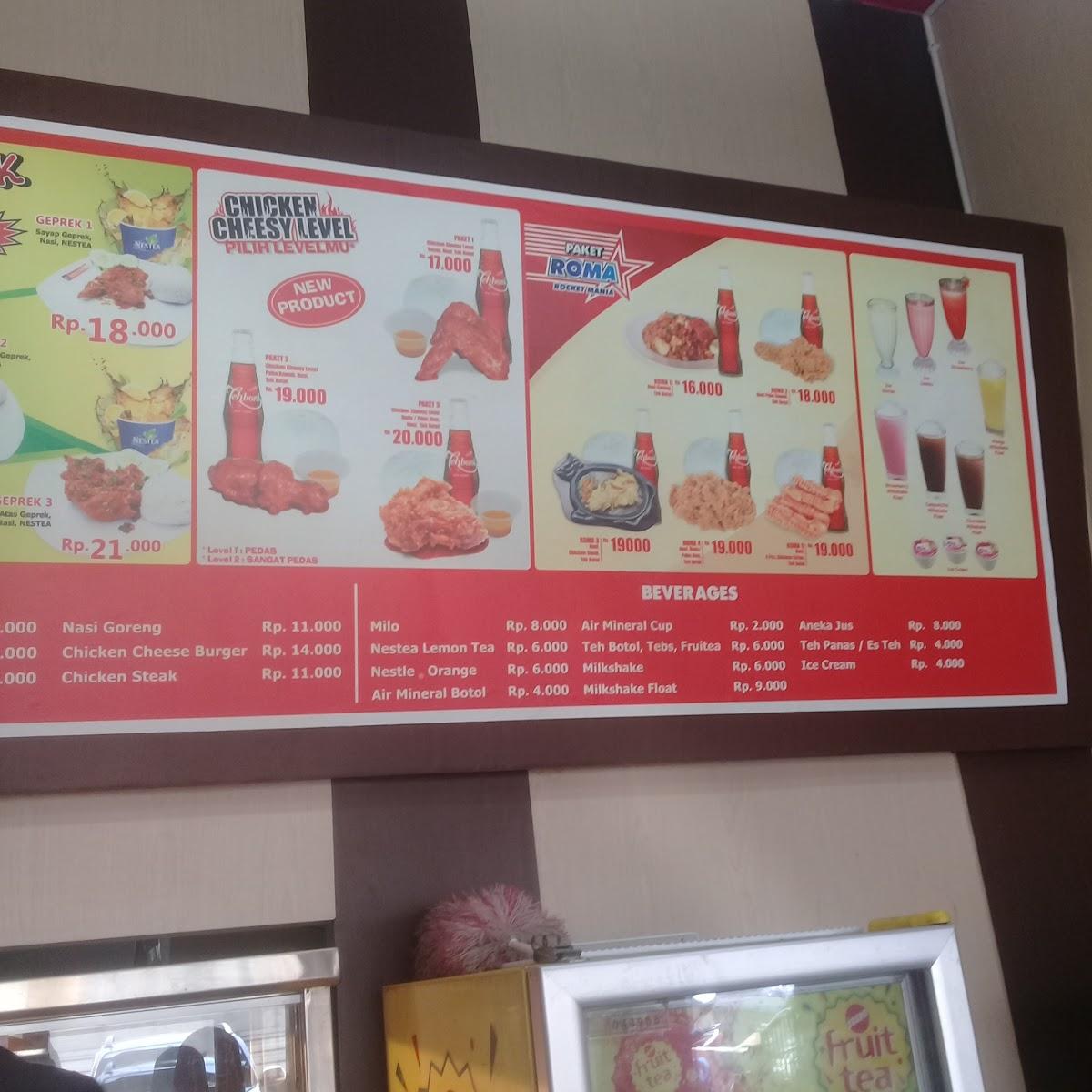 Menu at Rocket Chicken Betung restaurant, Indonesia