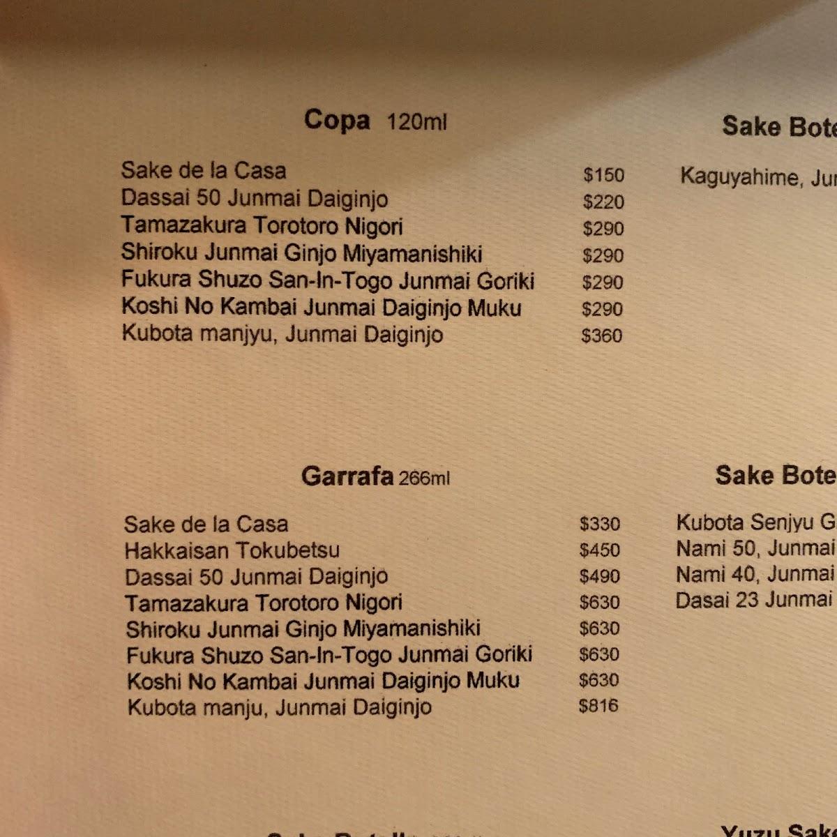 Menu at Rokai Ramen-Ya restaurant, Mexico City