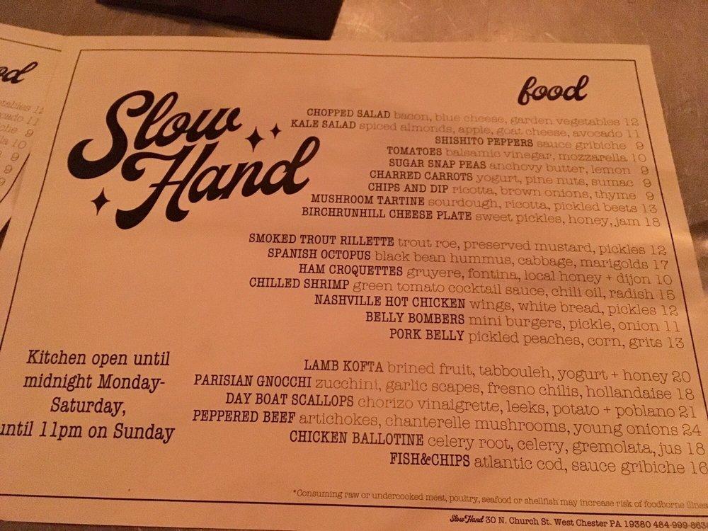 Menu at Slow Hand WC restaurant, West Chester