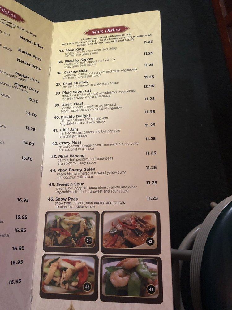 Menu at Thai House restaurant, Sebring