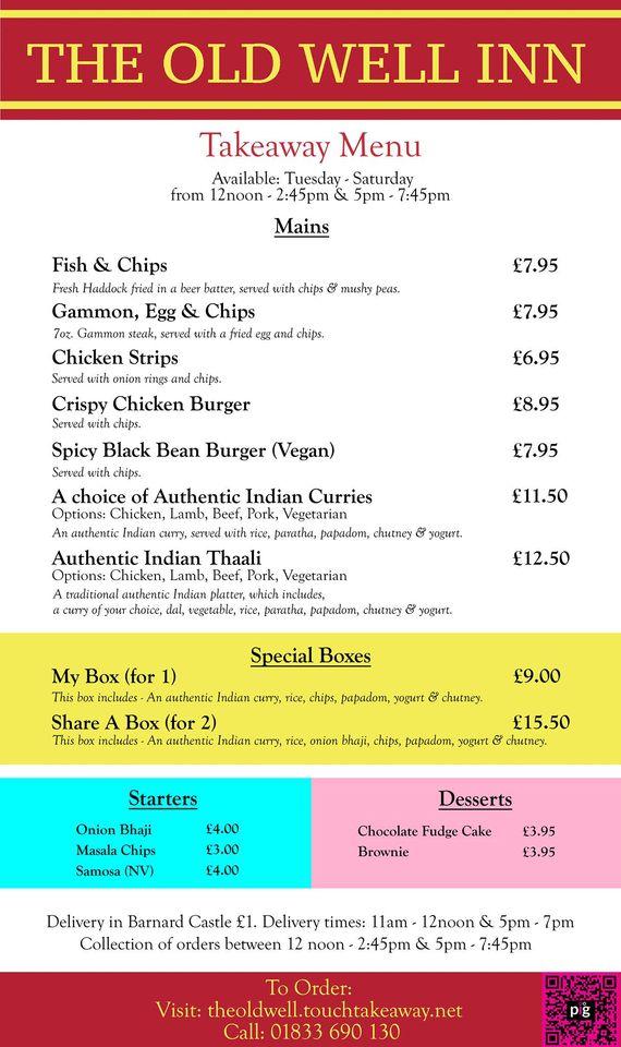Menu at The Old Well Inn pub & bar, Barnard Castle