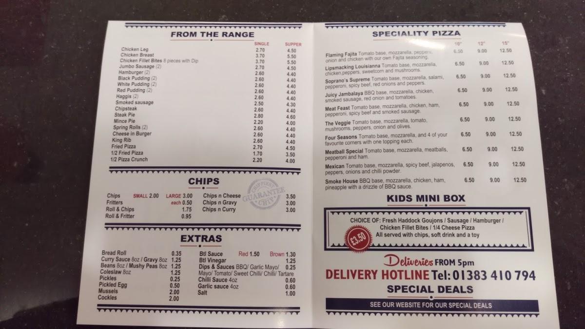 Carta de pizzería Marini's Rosyth Takeaway, Dunfermline