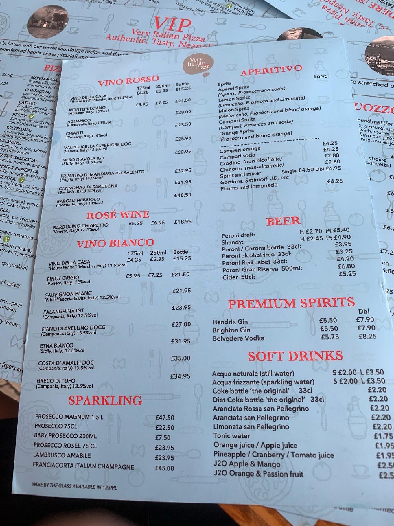 Menu at VIP very Italian pizza saltdean restaurant, Saltdean, 67 ...