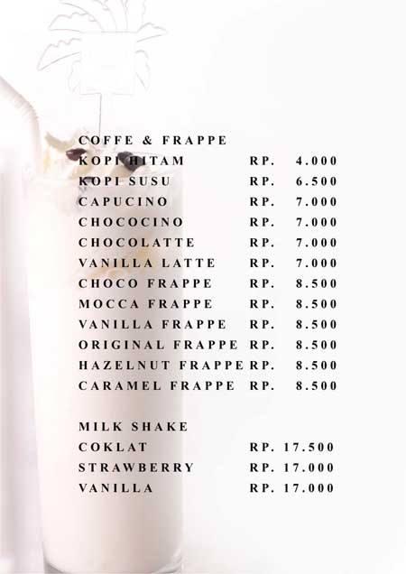 Menu at D'Joglo Cafe, Salatiga