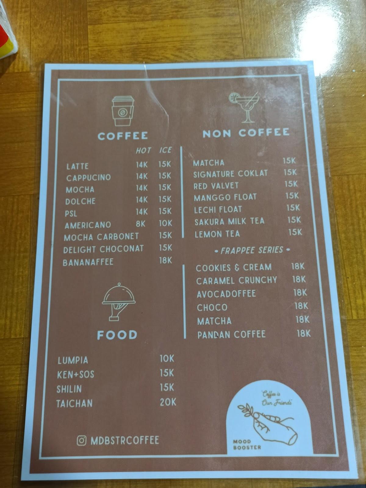 Menu at MOODBOOSTER COFFEE cafe, Cilegon