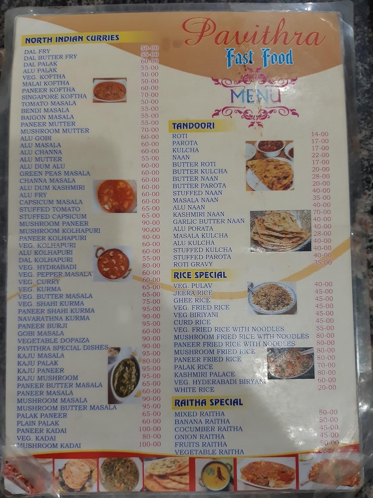 Menu at Pavithra Fast Food, Hassan
