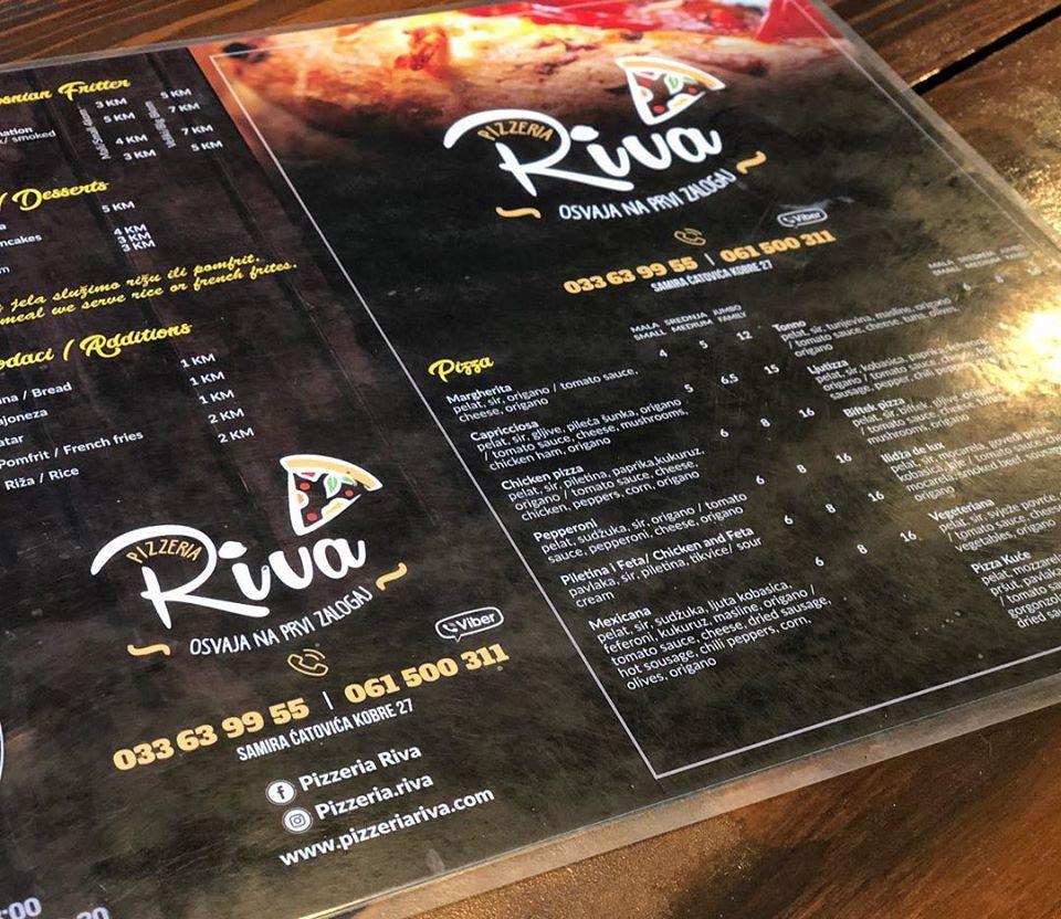 Carta de Pizzeria Riva, Ilidža