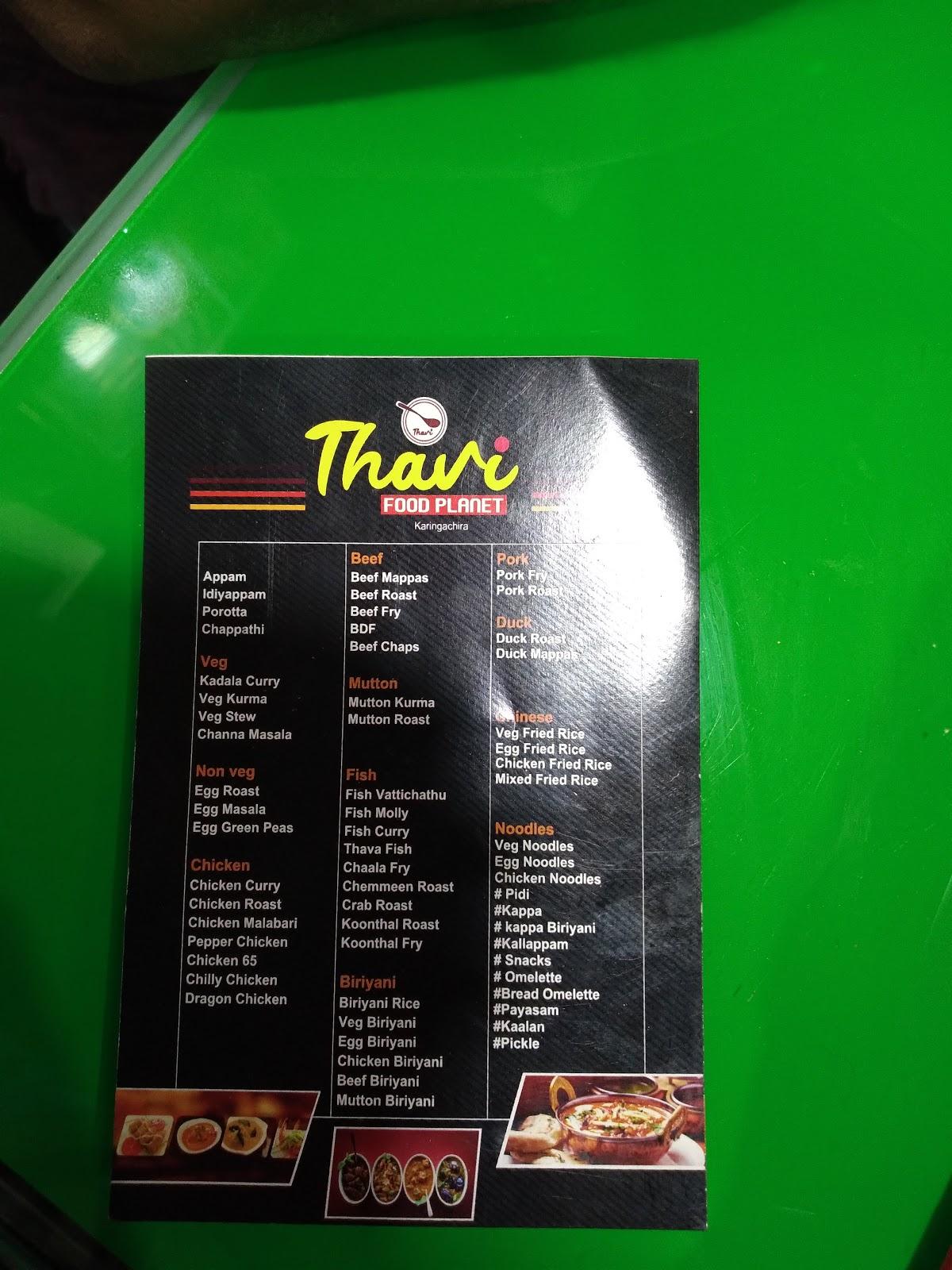 Menu at Thavi, Kochi