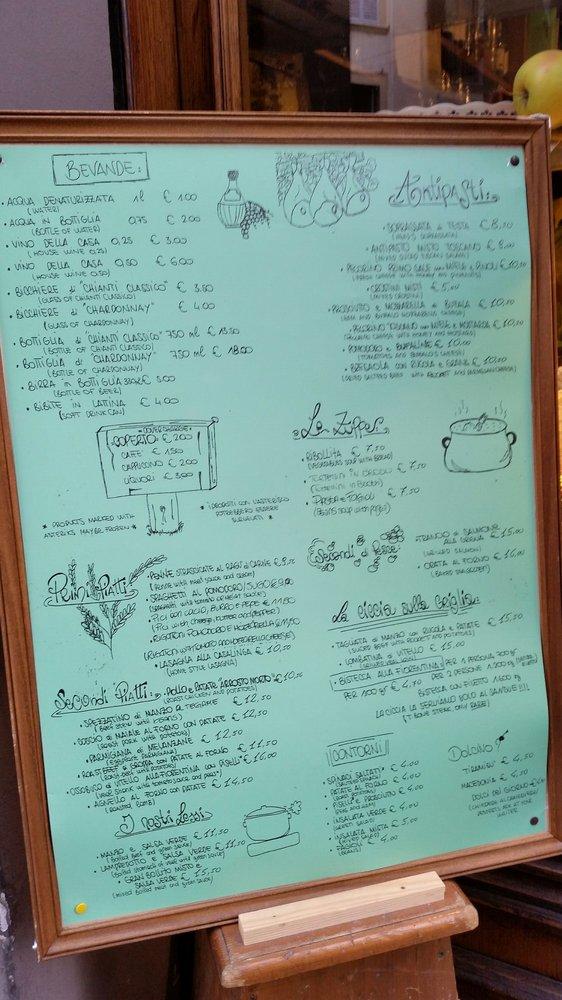 Menu at Trattoria Marione restaurant, Florence