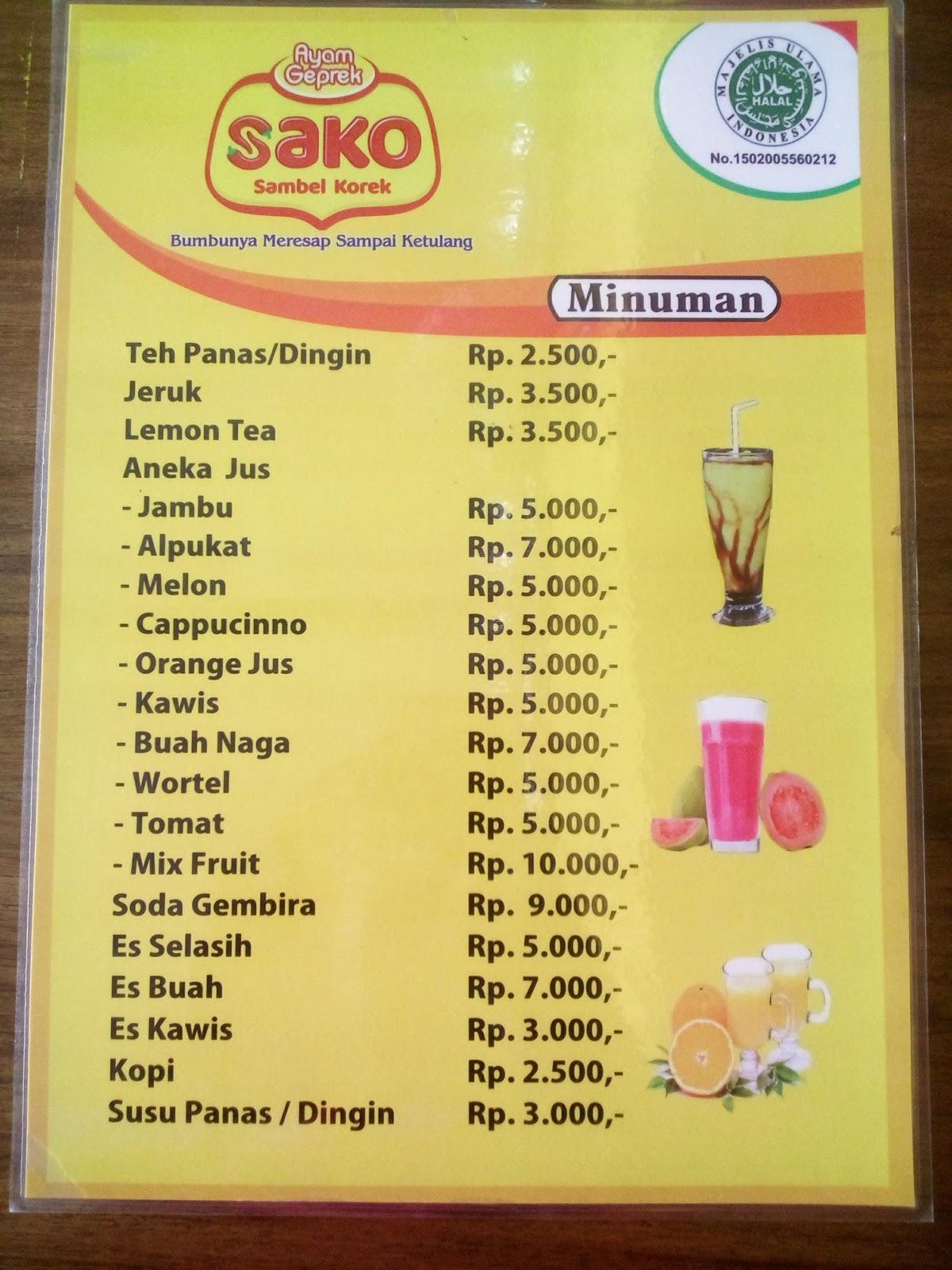Menu at ayam geprek jepon restaurant, Blora