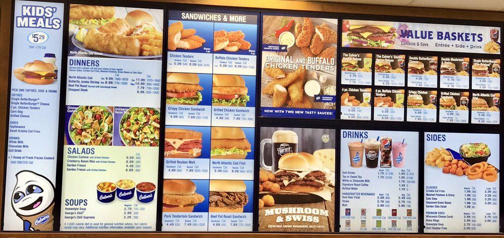 Menu at Culver’s fast food, Knoxville