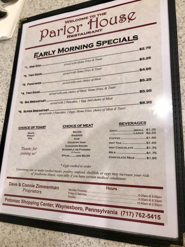 Menu at Parlor House restaurant, Waynesboro