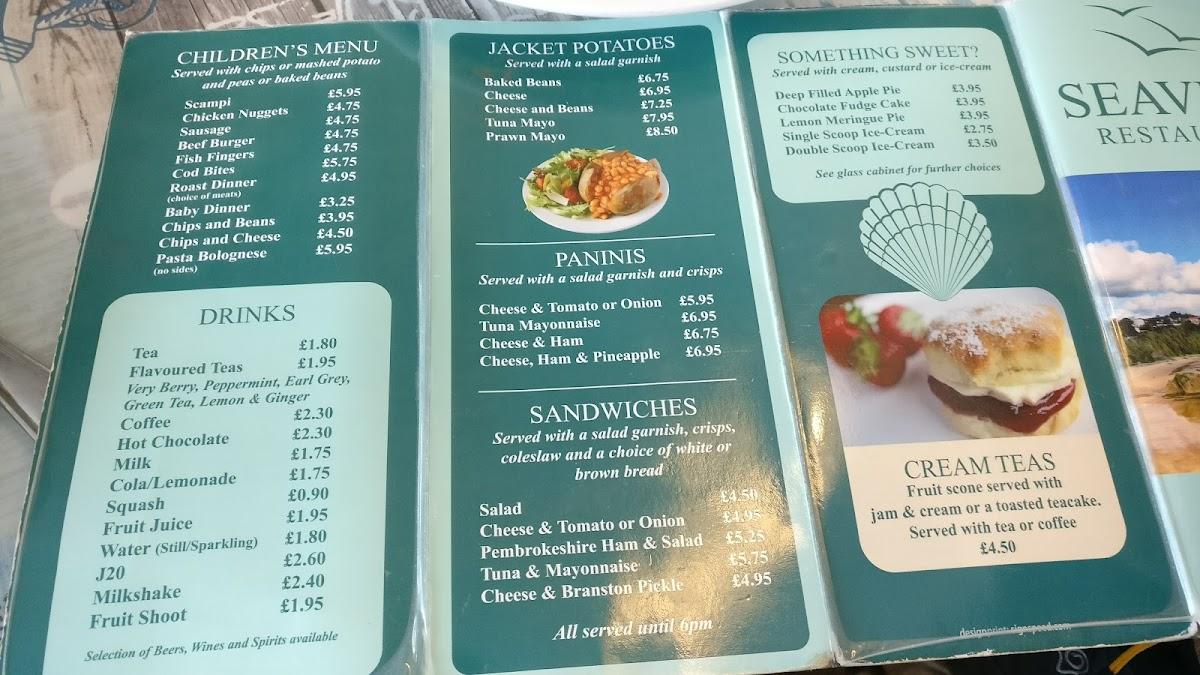Menu at Seaview Cafe, Tenby