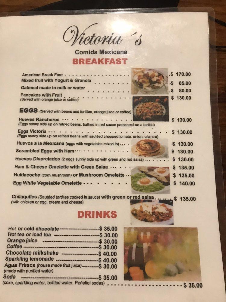Menu at Victoria´s Comida Mexicana restaurant, San Miguel de Allende