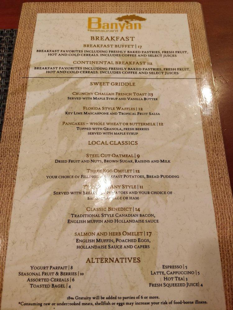 Menu at Banyan Restaurant, Weston