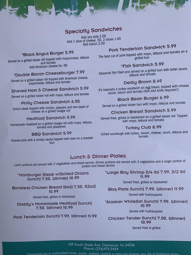 Menu at Damascus Diner cafe, Damascus