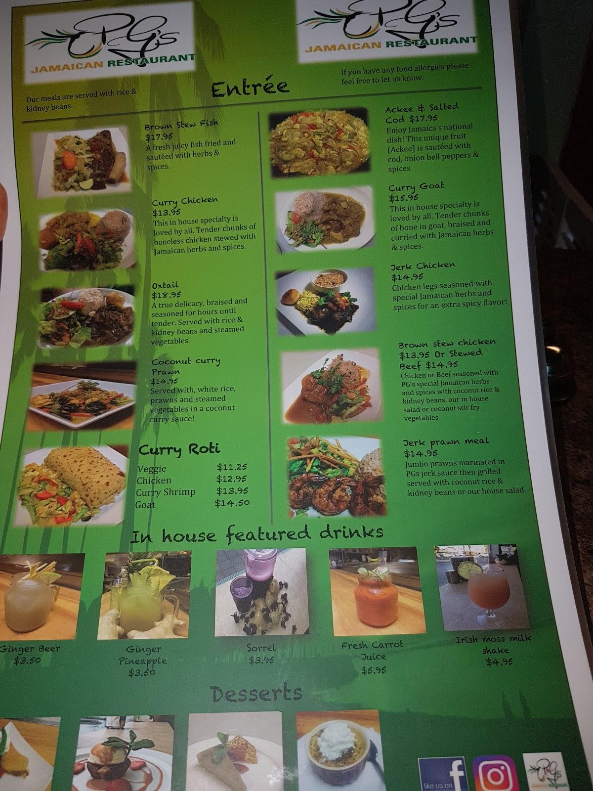 Menu at PG's Jamaican Restaurant, White Rock