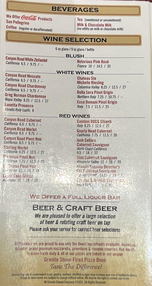 Menu at Piesanos Stone Fired Pizza pizzeria, The Villages