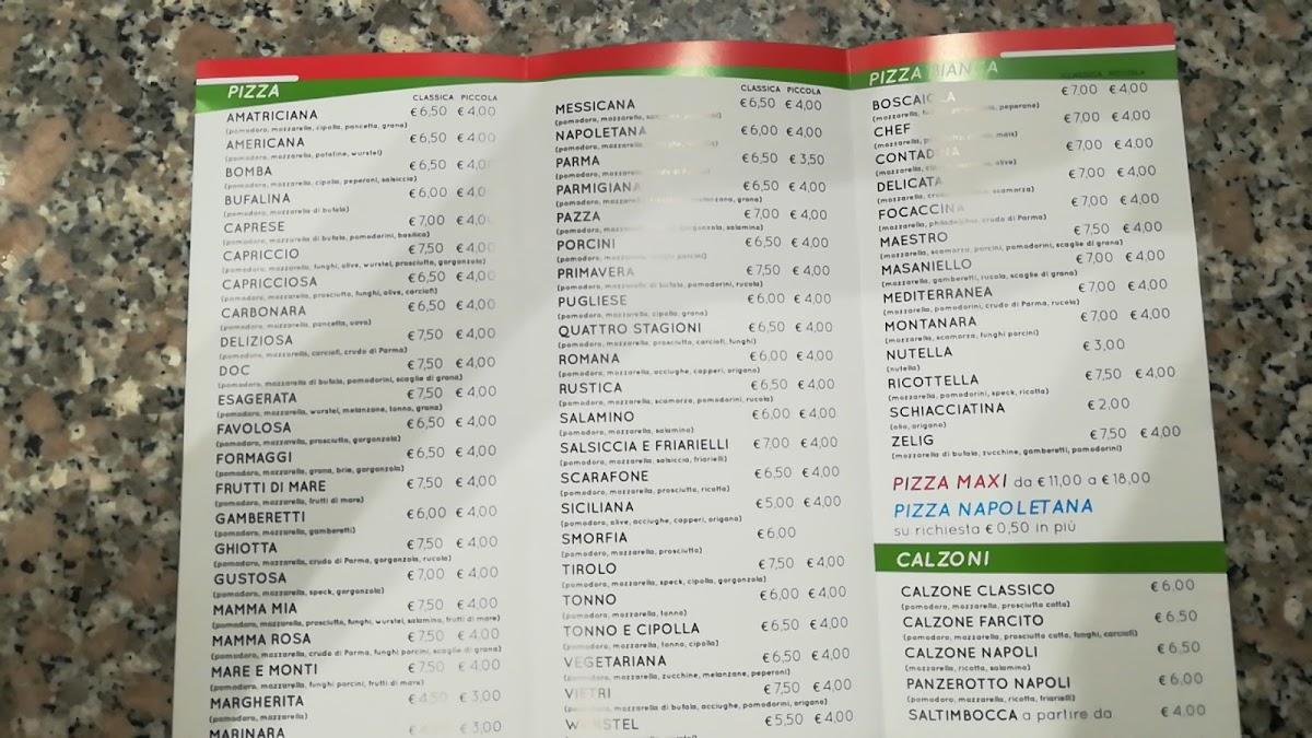 Menu da Bella Capri pizzeria, Piacenza