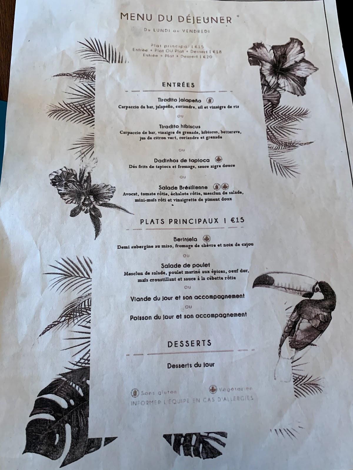 Menu at Uma Nota restaurant, Paris, 86 Rue Réaumur