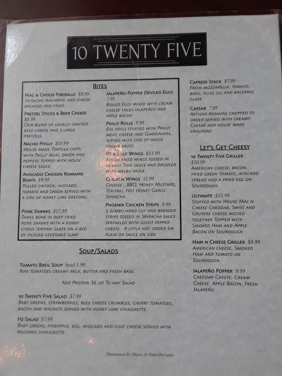 Menu at 10 Twenty Five pub & bar, Fort Myers, 33 Patio De Leon