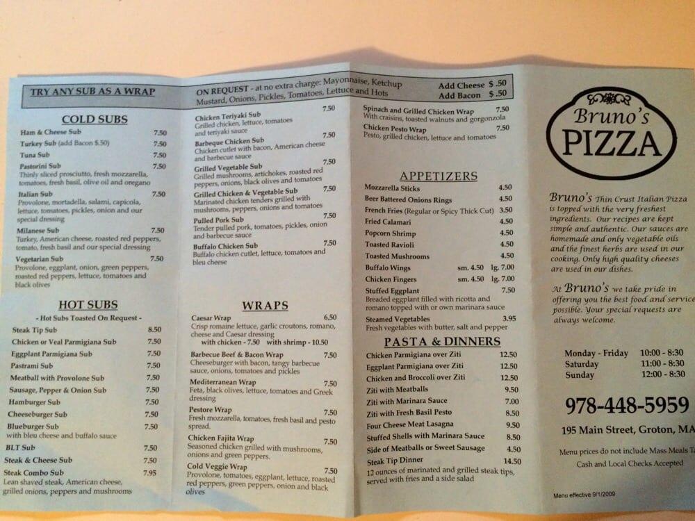 Menu at Bruno's Pizza pizzeria, Groton, 195 Main St