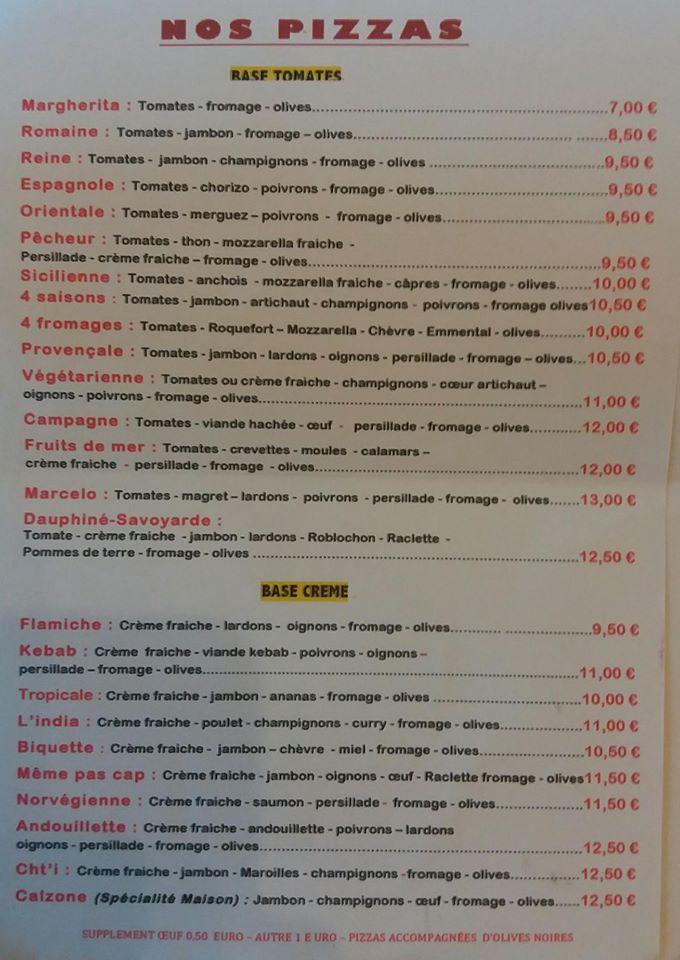 Menu au La Main À La Pâte Chez Marcelo pizzeria, Dax