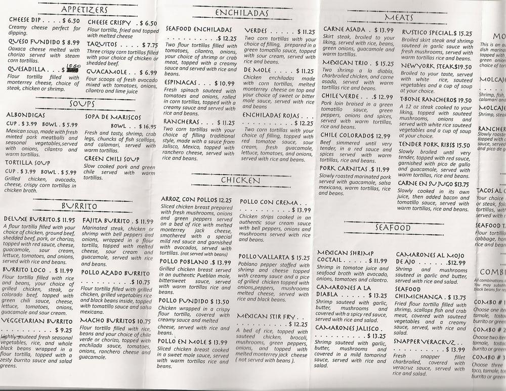 Menu at Rancho Rustico Restaurant, Tucson, E Old Vail Rd