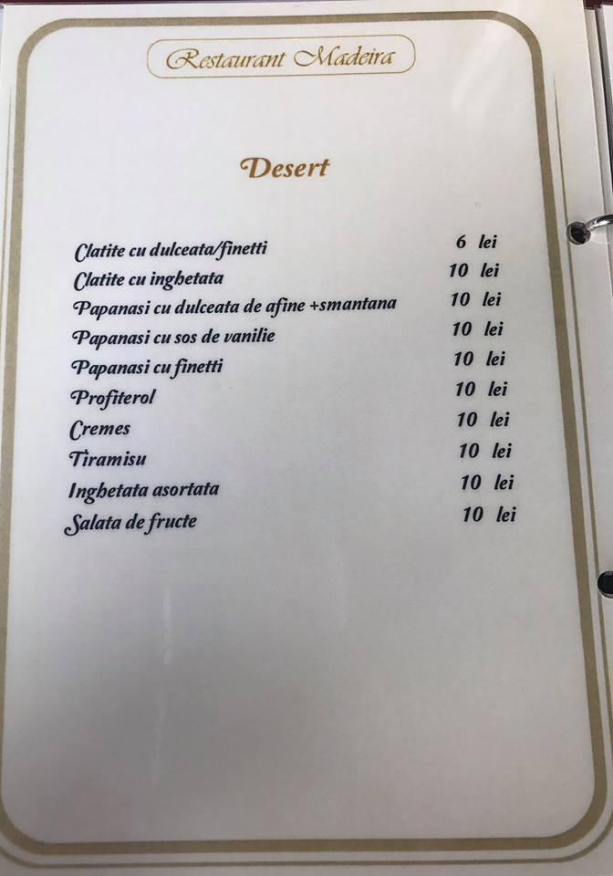 Menu at Restaurant Madeira, Pecica