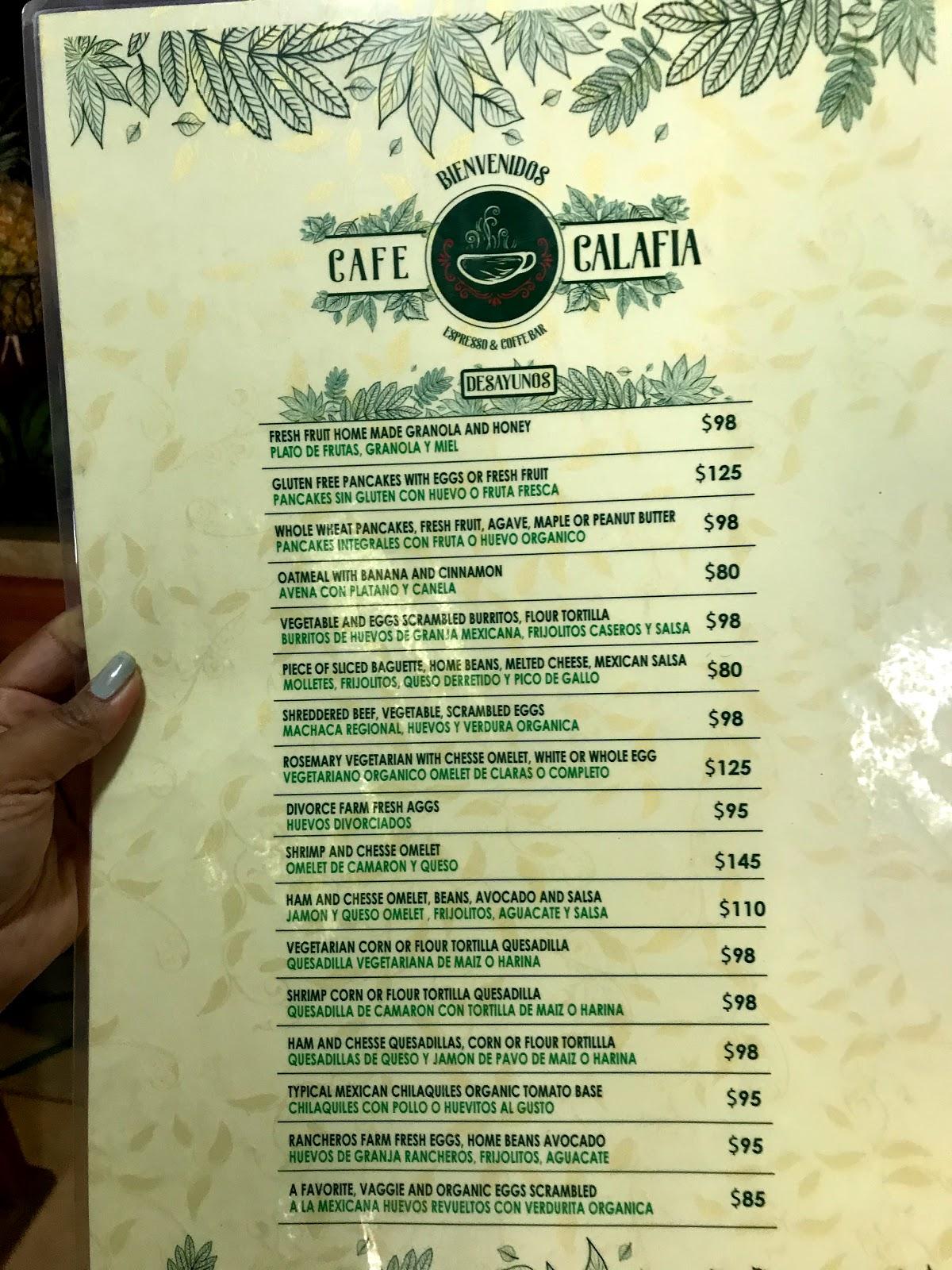 Menu at Café Calafia, San José del Cabo