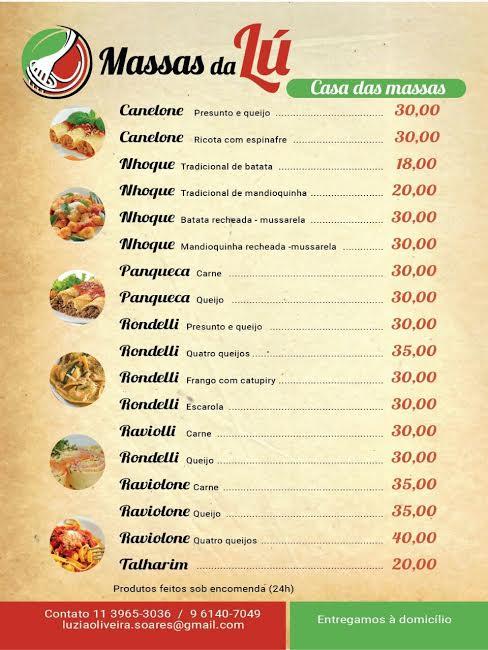 Menu em Casa das Massas, São Paulo, Rua Armando Coelho Silva