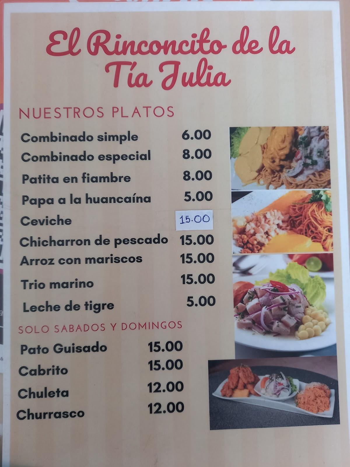 Menu at La Tía Julia restaurant, La Esperanza, M.Bastidas 640