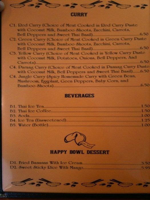 Menu at Happy Bowl restaurant, Fort Worth, White Settlement Rd