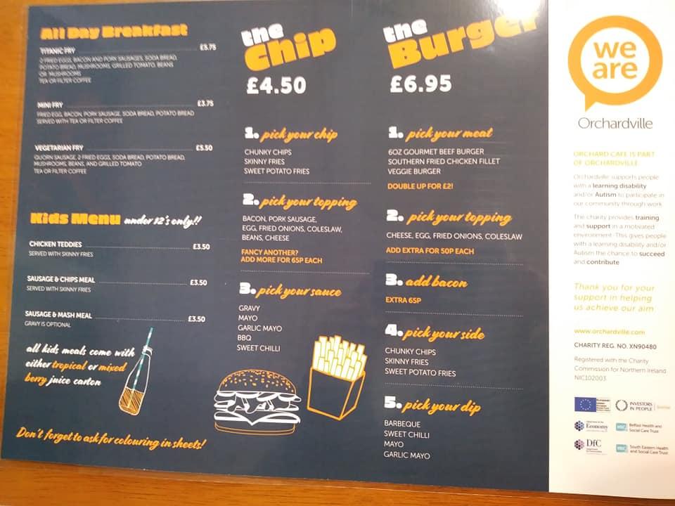 Menu at Orchard Cafe & Orchard Burger, Belfast, 395-405 Newtownards Rd