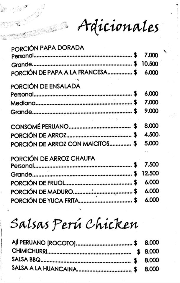 Menu at PERU CHICKEN RESTAURANTE, Cali, Av. 8 Nte. #23-94