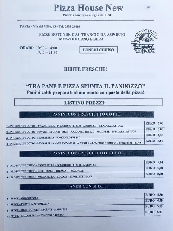 Menu da Pizza House New pizzeria, Pavia