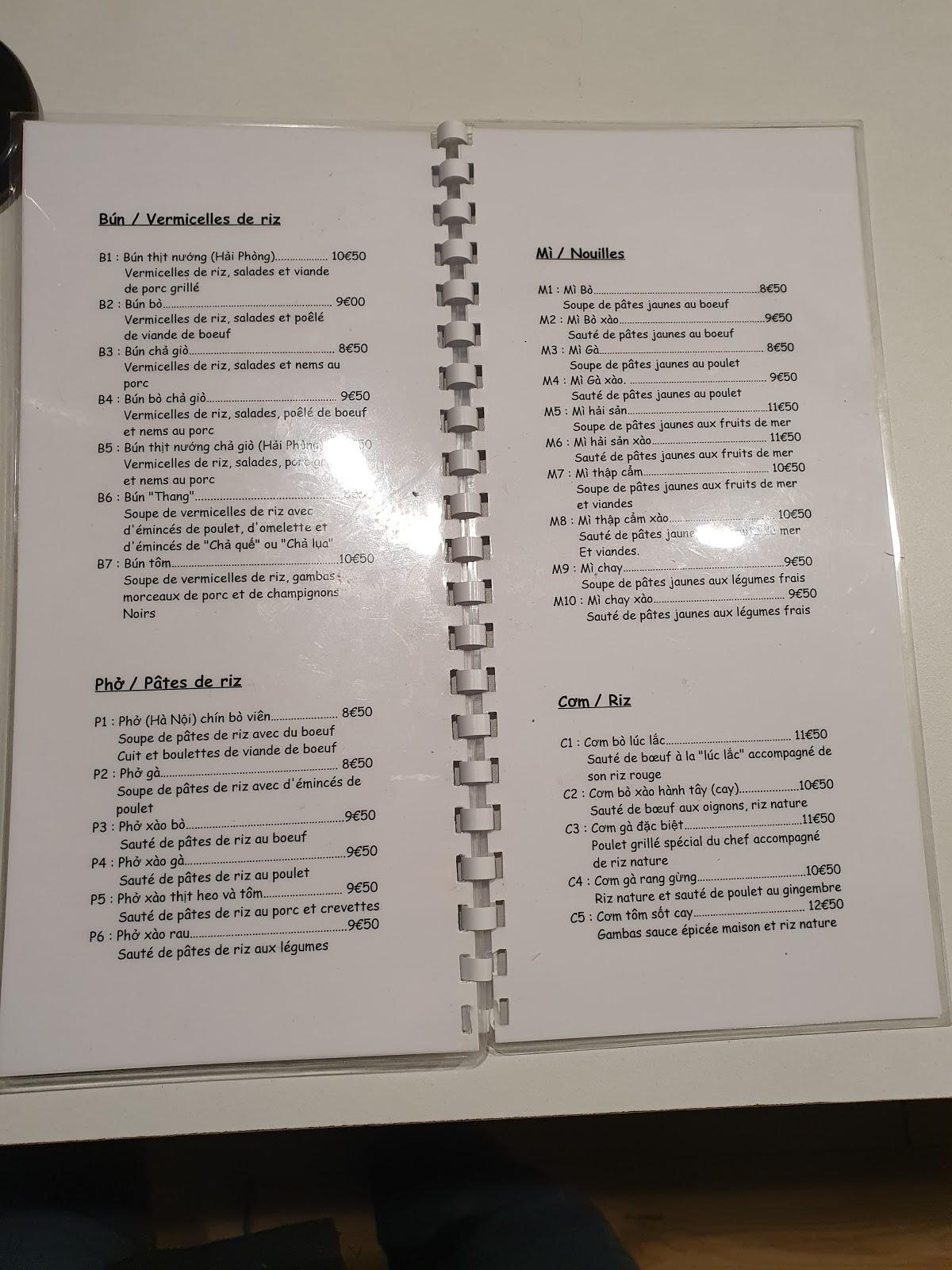 Menu au Quan Ngon restaurant, Brest