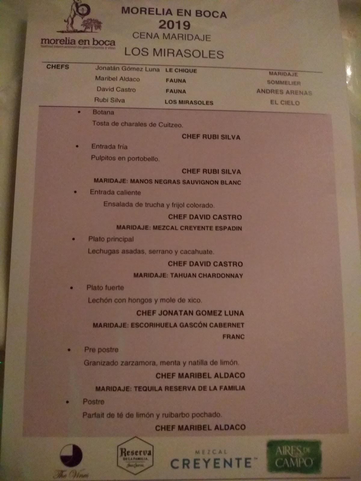 Menu at Restaurante Los Mirasoles, Morelia
