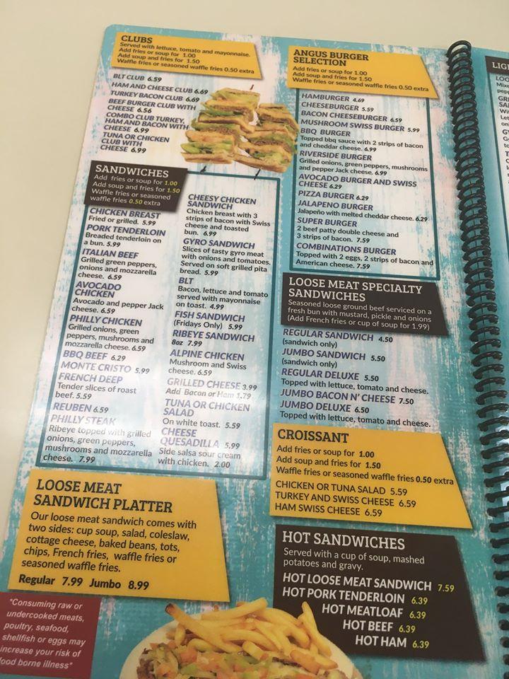 Menu at Riverside family restaurant, Rockford